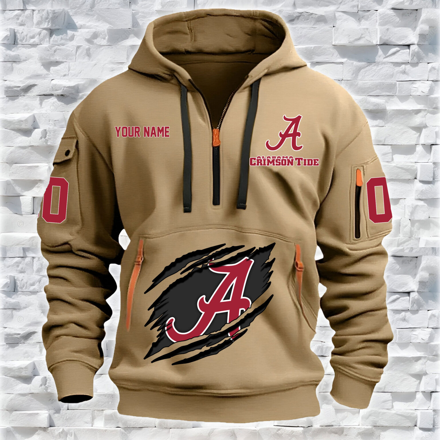 Alabama Crimson Tide – Custom Name and Number Quarter Zip Hoodie – 98finan