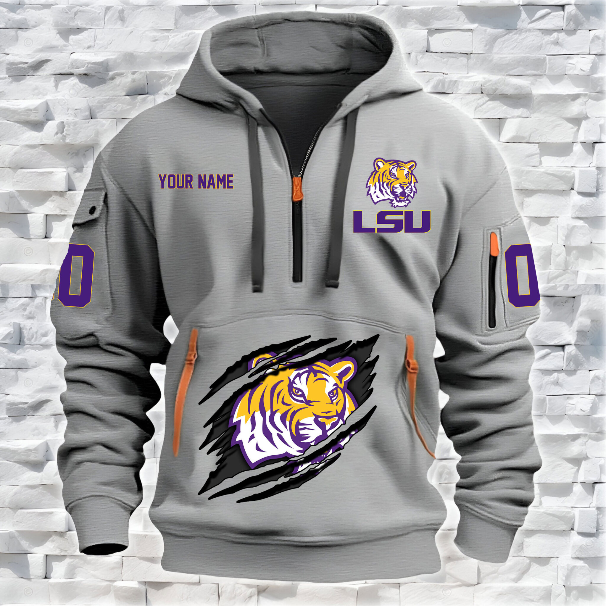 LSU TIGERS – Custom Name and Number Quarter Zip Hoodie – 98finan